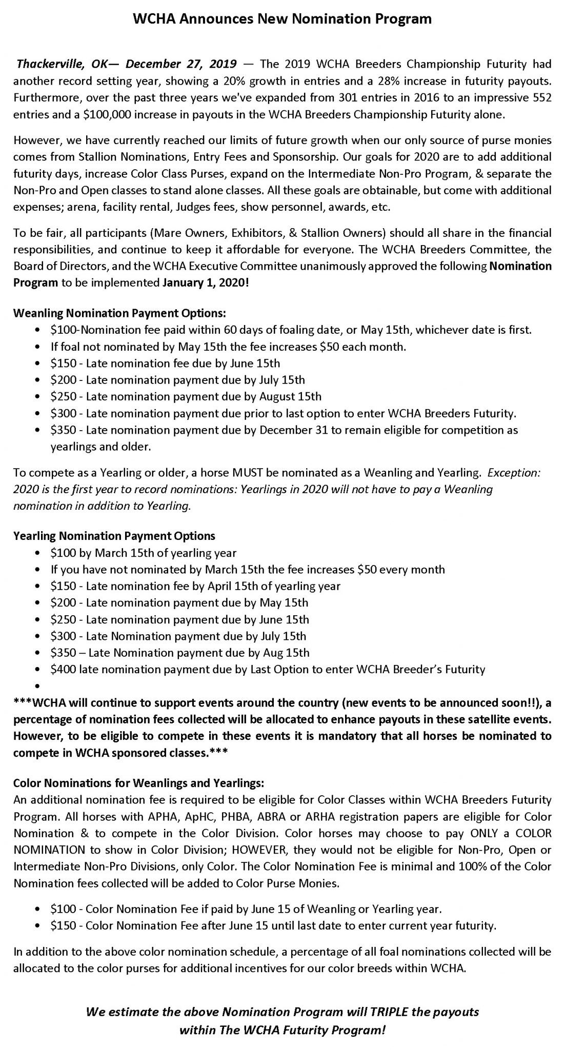 WCHA Announces New Nomination Program – World Conformation Horse ...